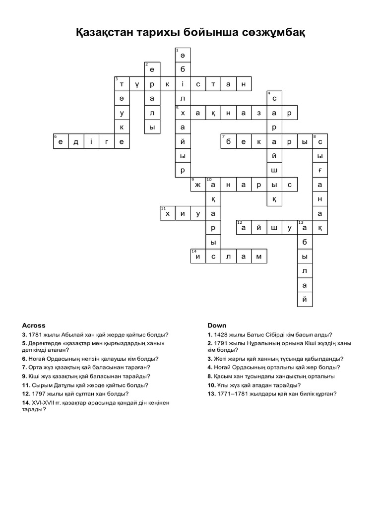 KZ History Crossword Answer | PDF