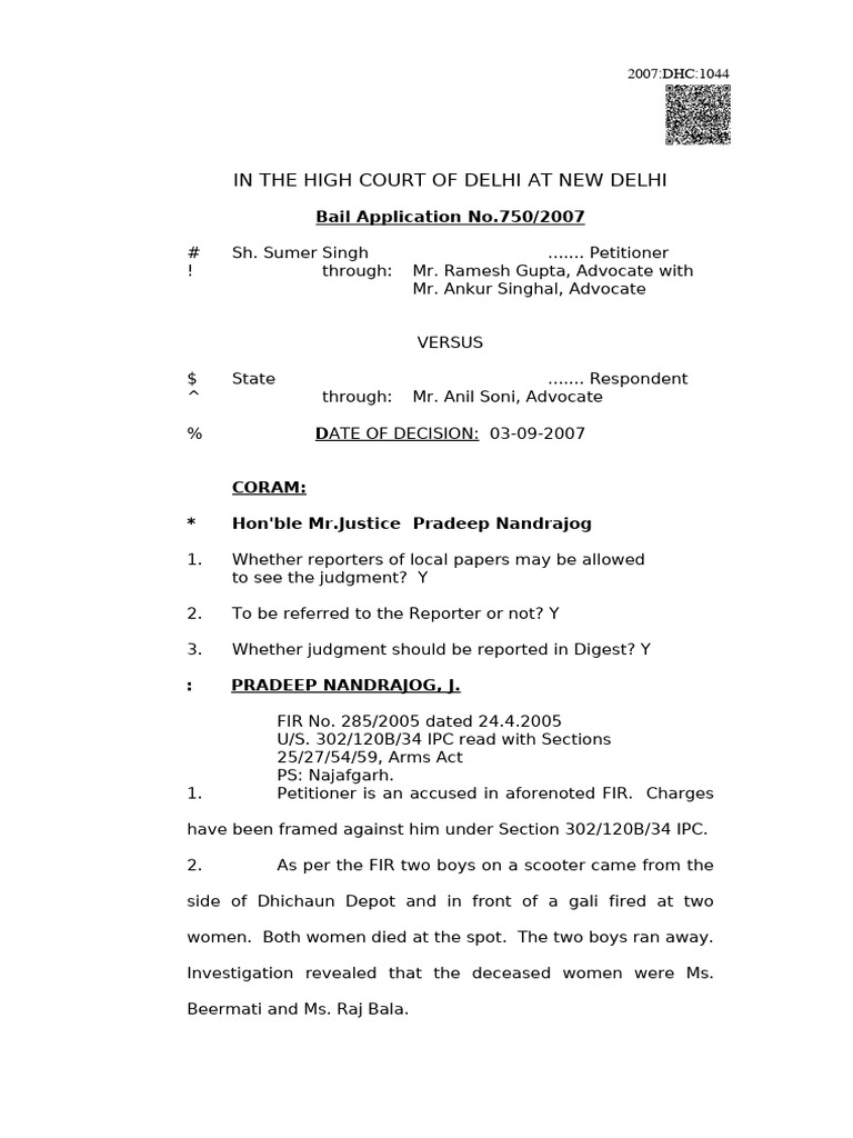 Sumer Singh V State Pdf Bail Witness