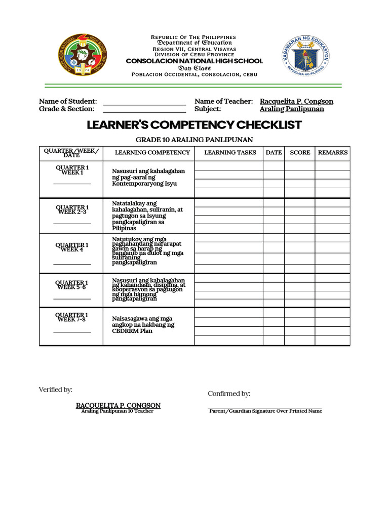 Learners Competency Checklist AP | PDF