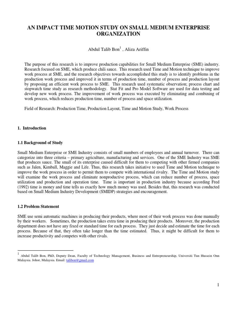 IMPROVING SME PRODUCTION WITH TIME MOTION STUDY | PDF | Scientific Method | Data Analysis