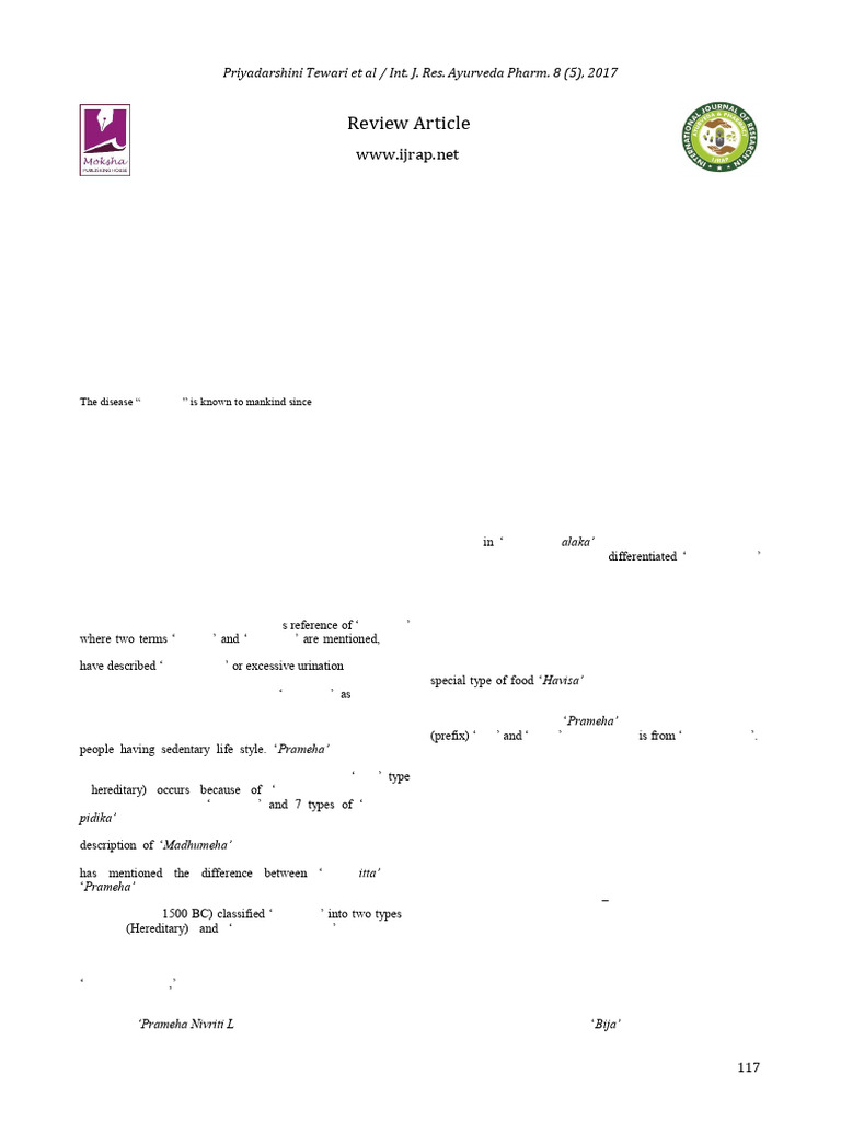 Critical Study of Madhumeha in Ayurveda | PDF | Ayurveda | Diabetes