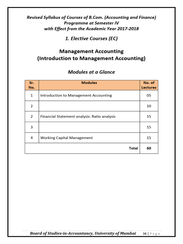 SYBAF Sem IV Management Accounting Syllabus | PDF | Working Capital ...