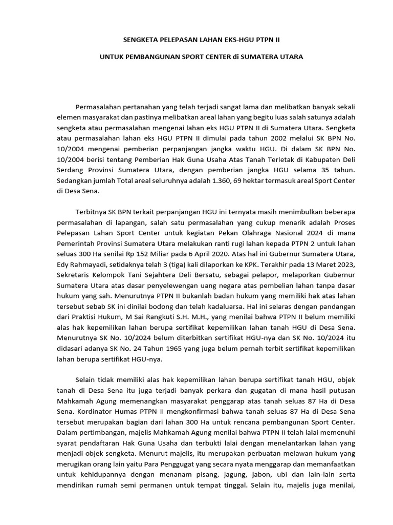 Eks HGU PTPN 2 | PDF | Hukum