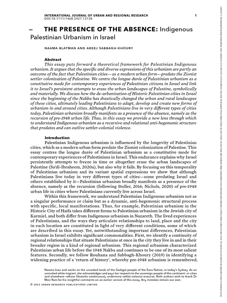 The Precence of The Absence Indigenous P | PDF | Palestinians | Israel