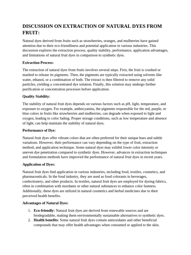 Natural Fruit Dyes: Extraction & Benefits | PDF | Dye | Dyeing