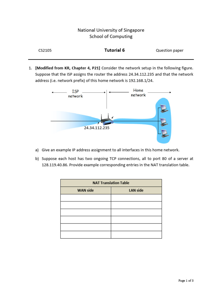 Tutorial 6 Qns | PDF | Internet Protocols | Computer Network
