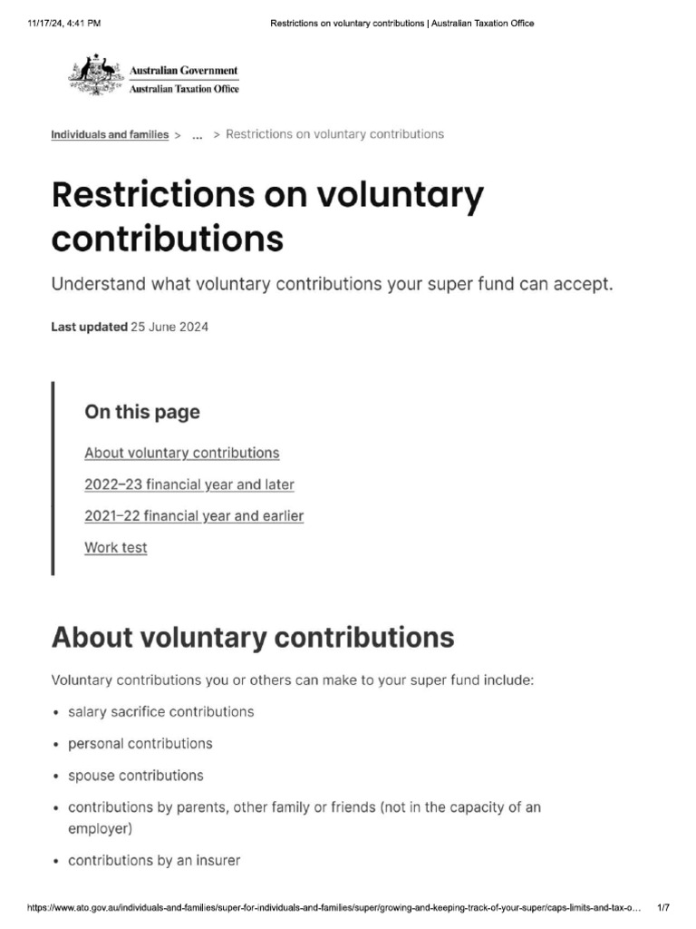 Restrictions On Voluntary Contributions - Australian Taxation Office | PDF
