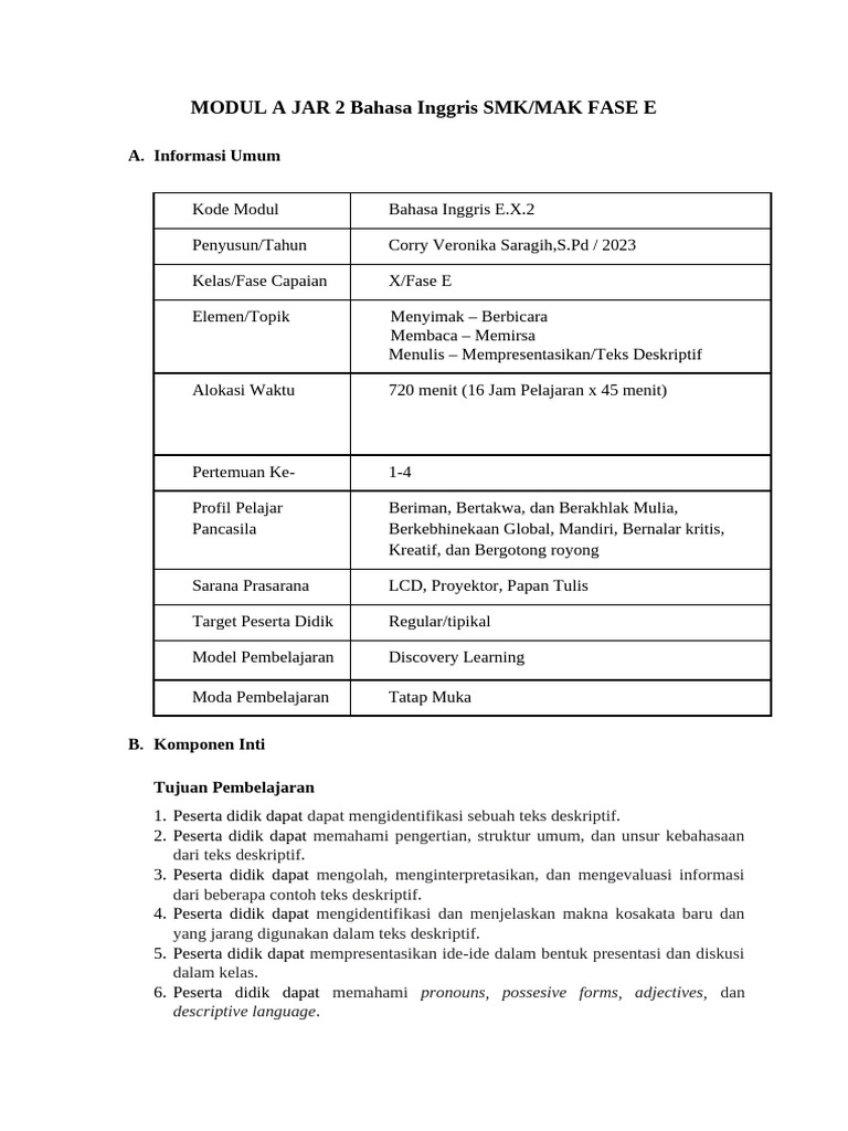 Modul Ajar - English - SMK-X - Unit 2 (1) . | PDF
