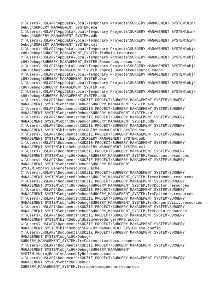Surgery Management System - Vbproj.filelistabsolute | PDF | X86 Architecture | Computer Programming