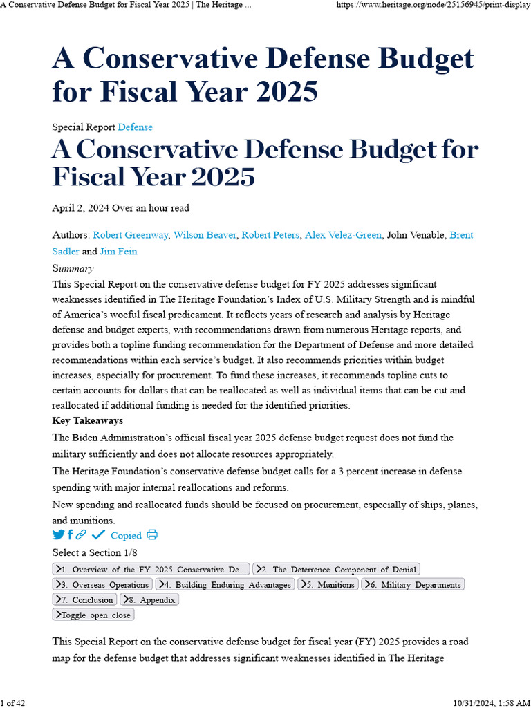 Conservative Defense Budget FY 2025 | PDF | Missile Defense | Military ...