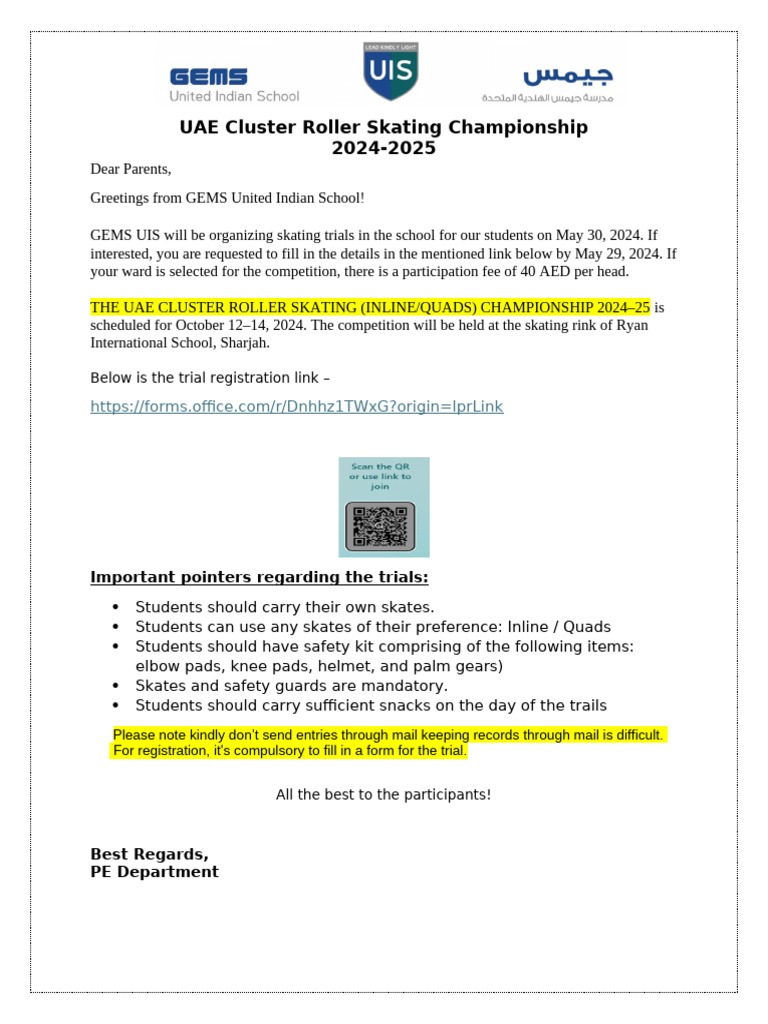 UAE Cluster Roller Skating Championship 2024 | PDF