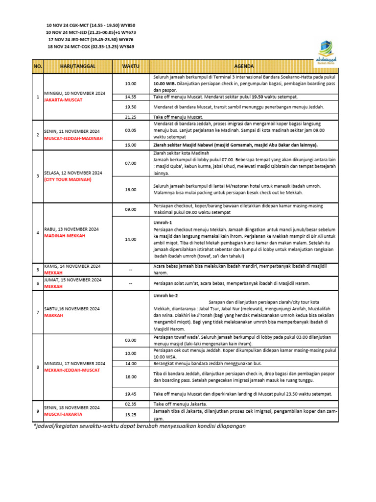 Itin 10 November 2024 9D by Oman | PDF