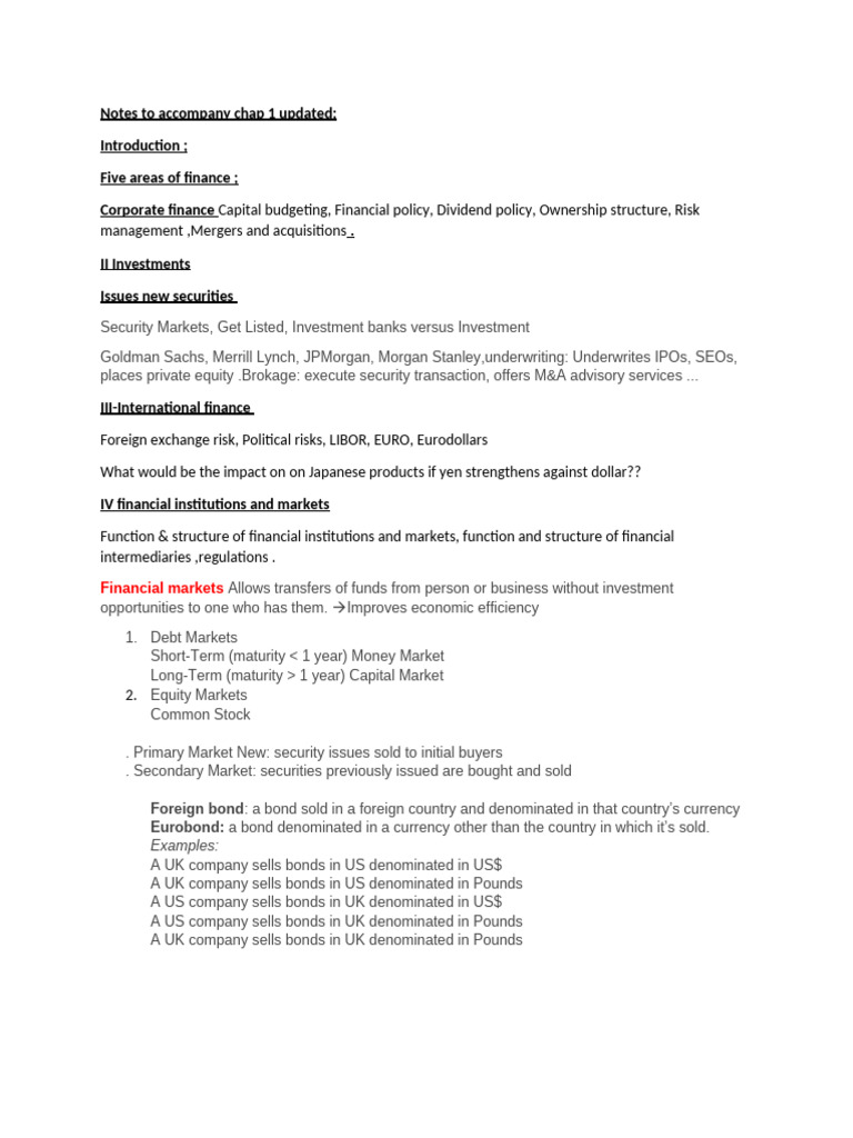 Notes To Accompany Chap 1 Updated | PDF | Securities (Finance ...