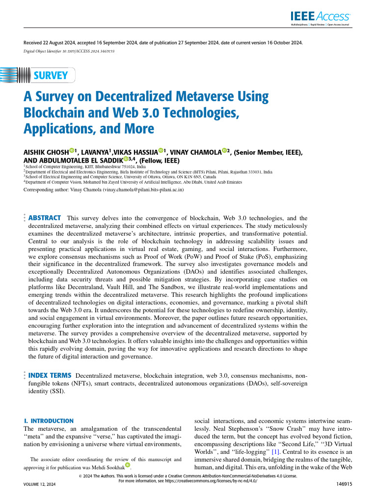 A Survey On Decentralized Metaverse Using Blockchain and Web 3.0 Technologies Applications and ...