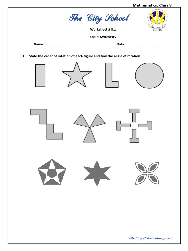 Class 8 Symmetry Worksheet | PDF