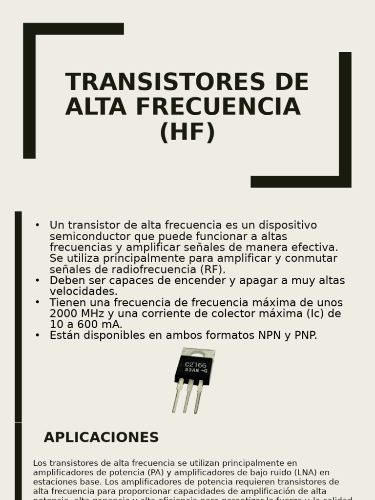Transistores de Alta Frecuencia: Usos y Tipos | PDF | Transistor ...