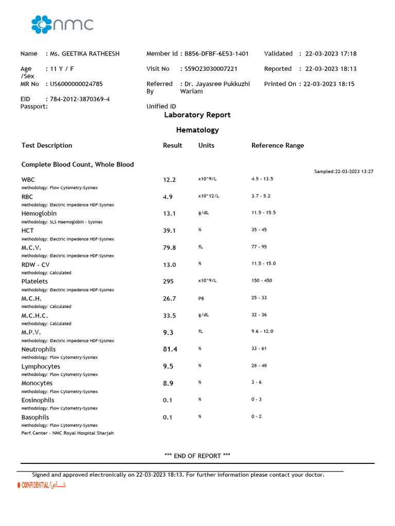 Complete Blood Count, Whole Blood | PDF | White Blood Cell | Clinical ...