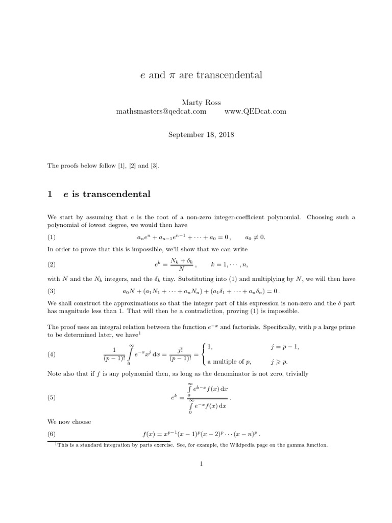 E and Pi Are Transcendental | PDF | Polynomial | Mathematical Analysis