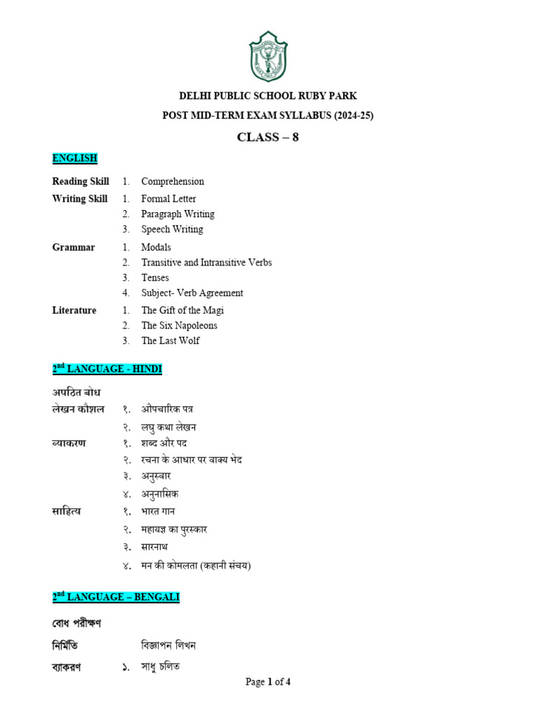 CL 8 - Post Mid Term Exam Syllabus-1 | PDF