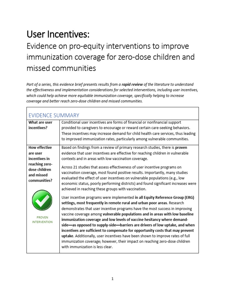 6 - User Incentives - Evidence Brief | PDF | Incentive | Vaccines