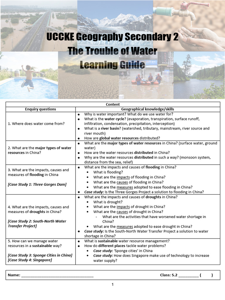 The Trouble of Water Learning Guide (S) 2024-2025 | PDF | Flood | Water