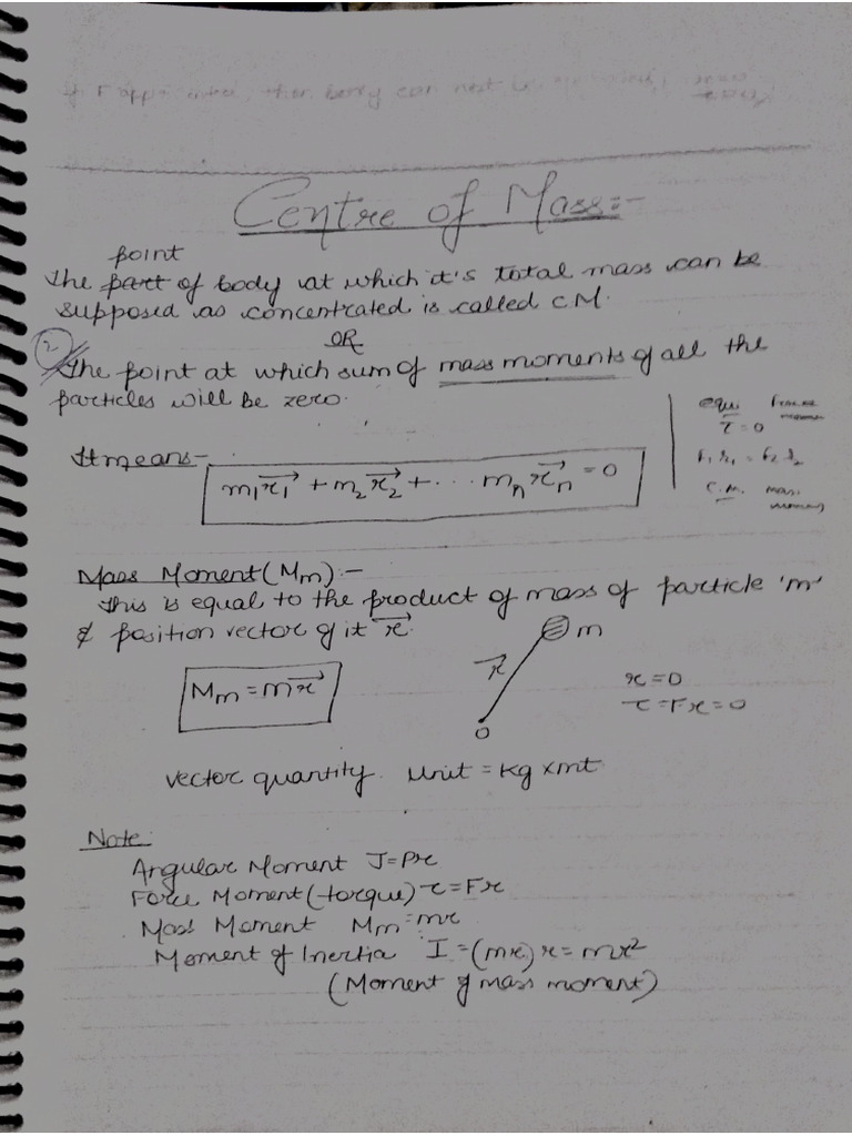 Centre of Mass Notes (Class 11th) | PDF