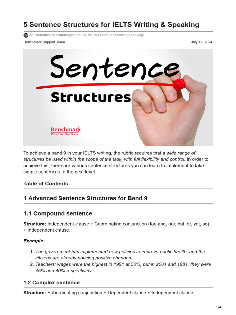 5 Sentence Structures For IELTS Writing Speaking | PDF | Linguistic Morphology | Linguistic Typology