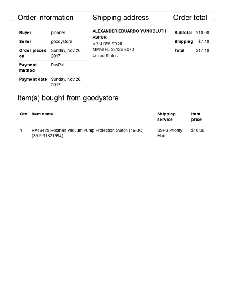 Ebay - Order Details Robinair | PDF