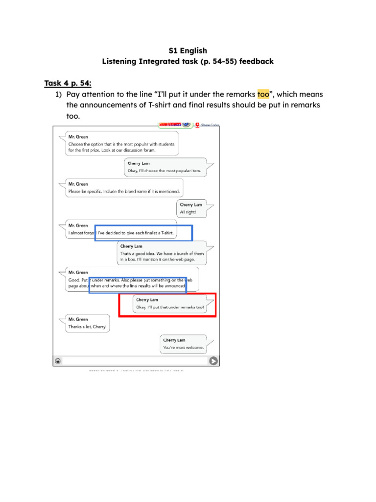 Feedback on English Listening Tasks | PDF