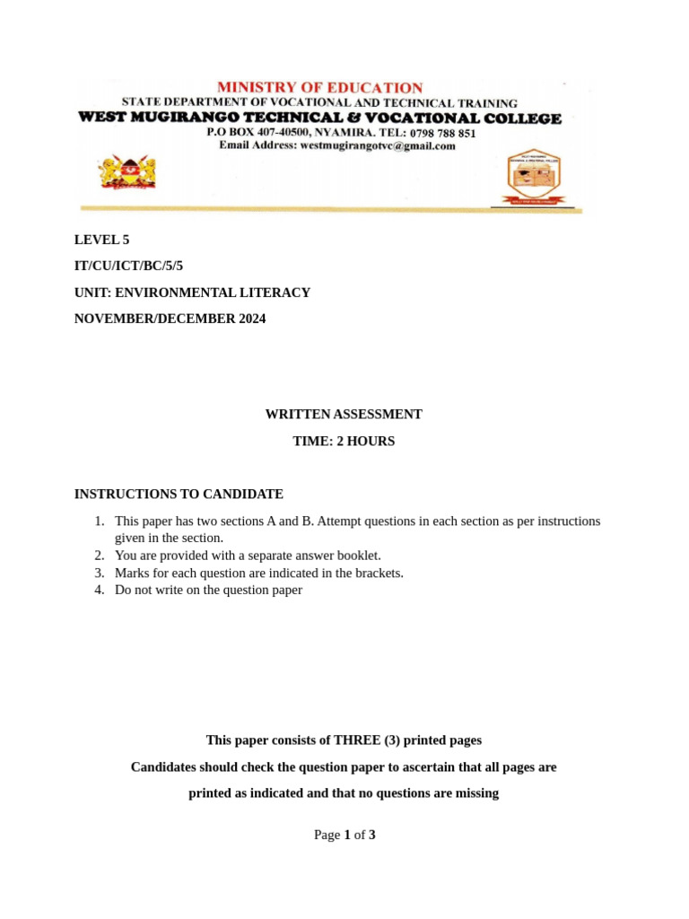 Level 5 Environmental Literacy Exam 2024 | PDF | Waste | Waste Management