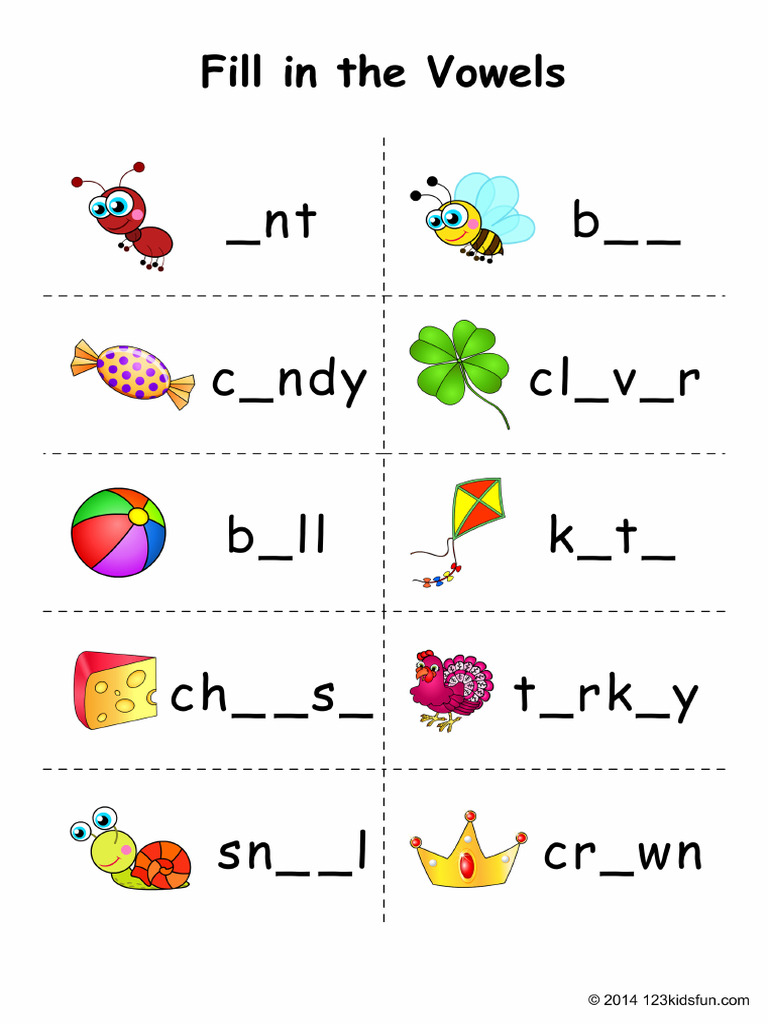123kidsfun Com Fill in The Vowels 07 | PDF