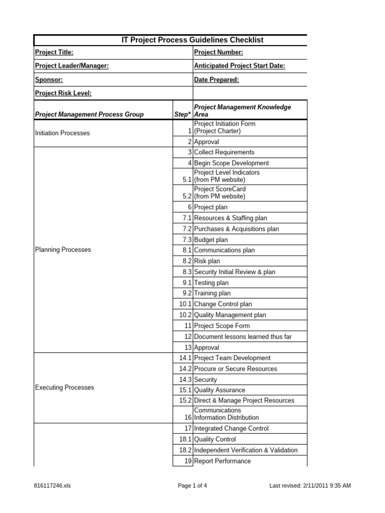 IT Project Process Guidelines Checklist | PDF | Project Management ...