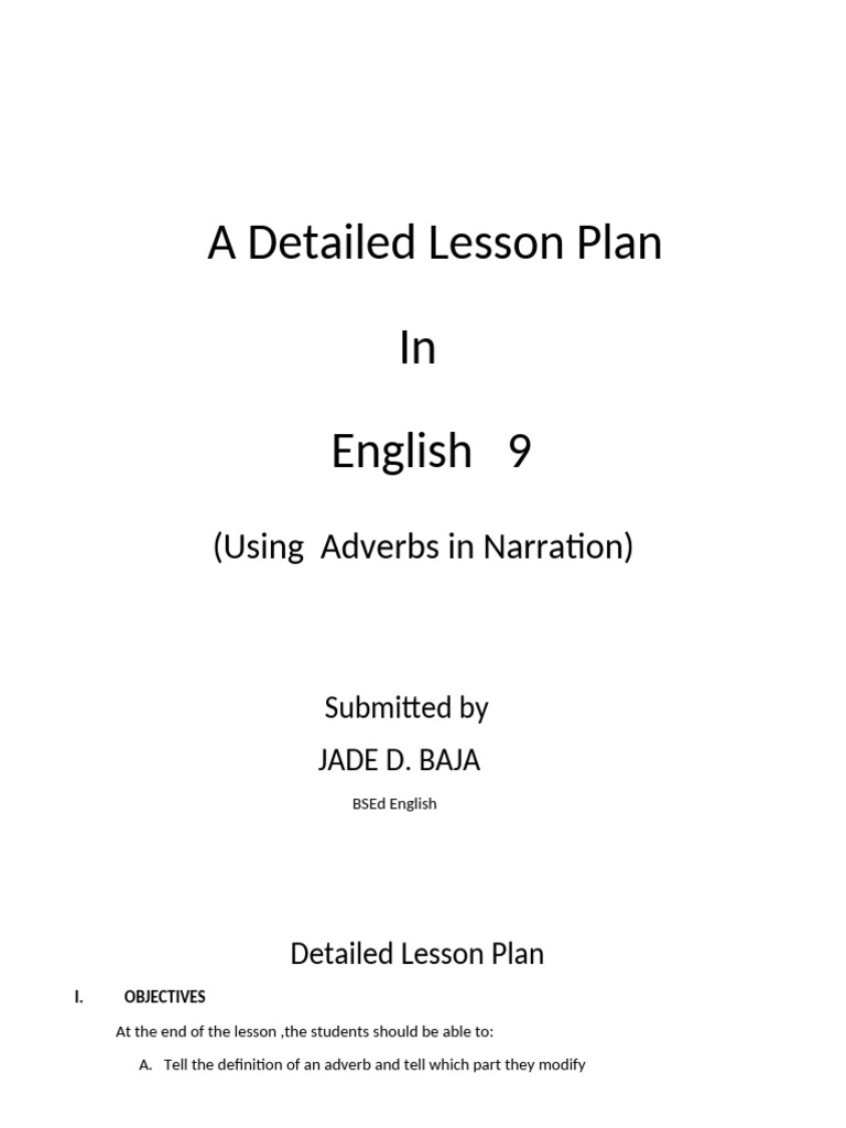 Adverbs in Narration Lesson Plan | PDF | Adverb | English Grammar