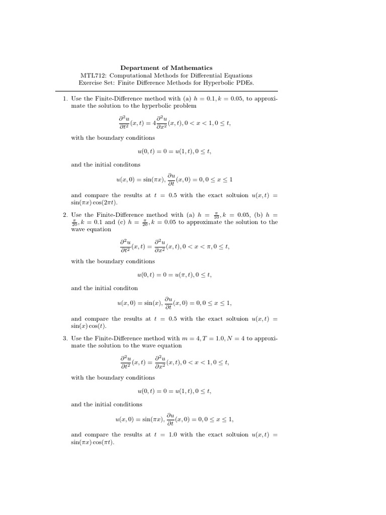 MTL712 Finite Difference Methods Hyperbolic PDEs 240814 130646 | PDF | Partial Differential ...