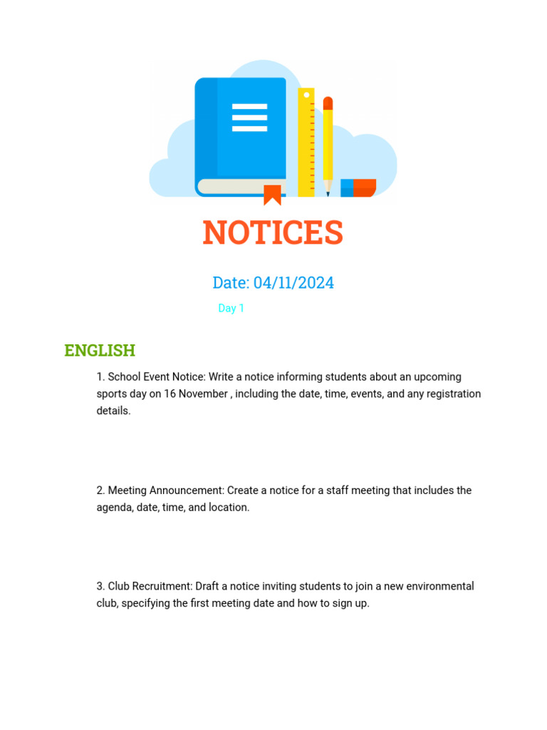 Class Notes Day 1 English | PDF