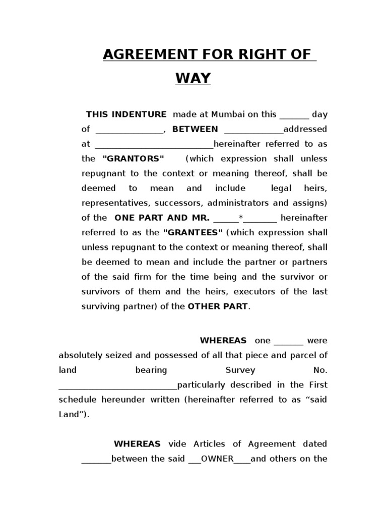 Right of Way Agreement Template | PDF | Property | Social Institutions