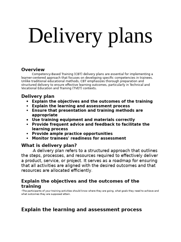 Delivery Plans | PDF | Learning | Educational Assessment