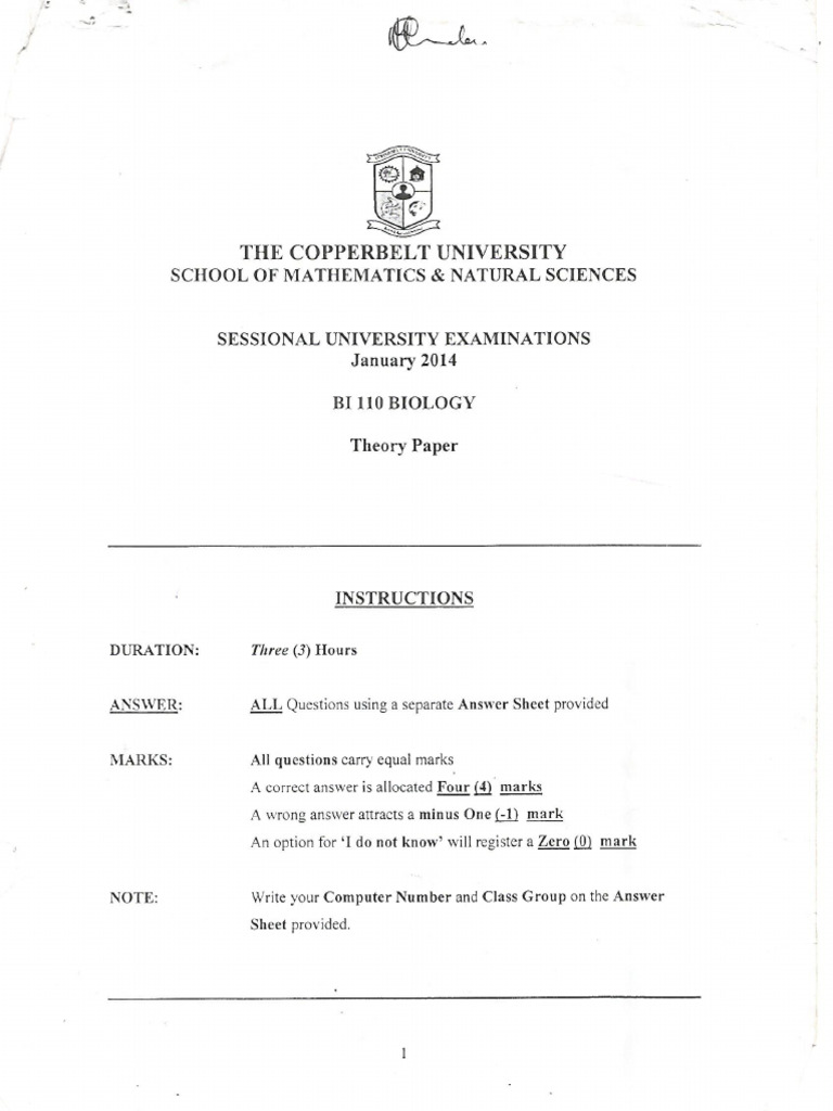 BI 110-2014 Sessional Exam | PDF