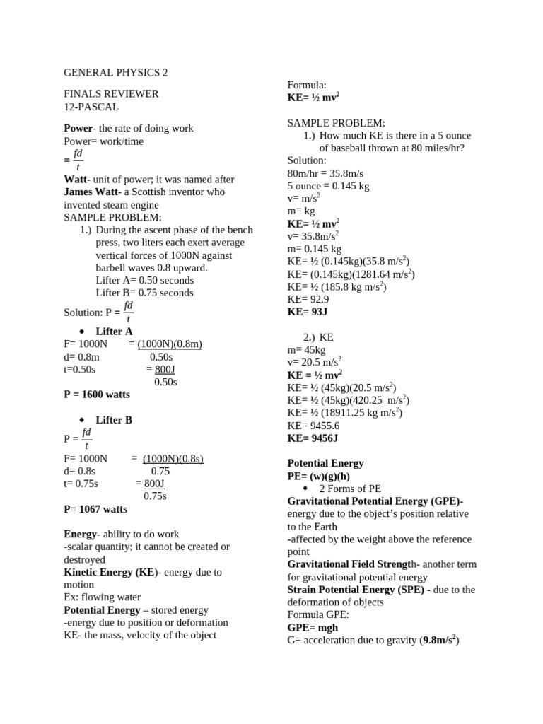 General Physics | PDF | Potential Energy | Mass