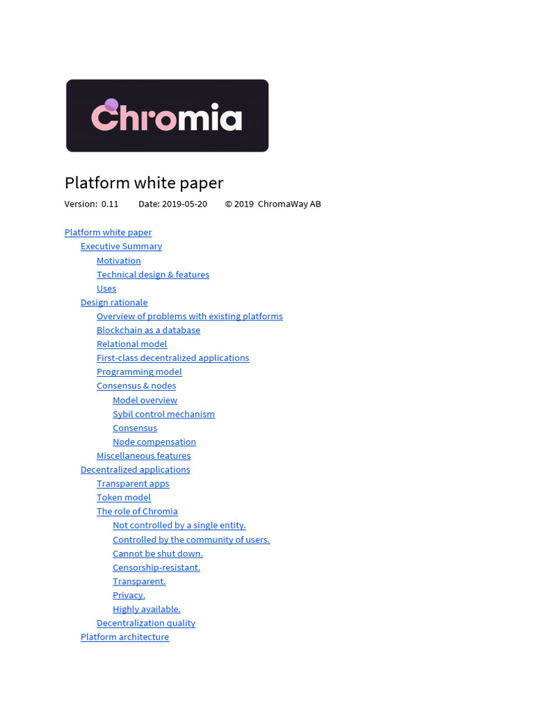 Chromia Platform Whitepaper 2019 en | PDF | Databases | Relational Database