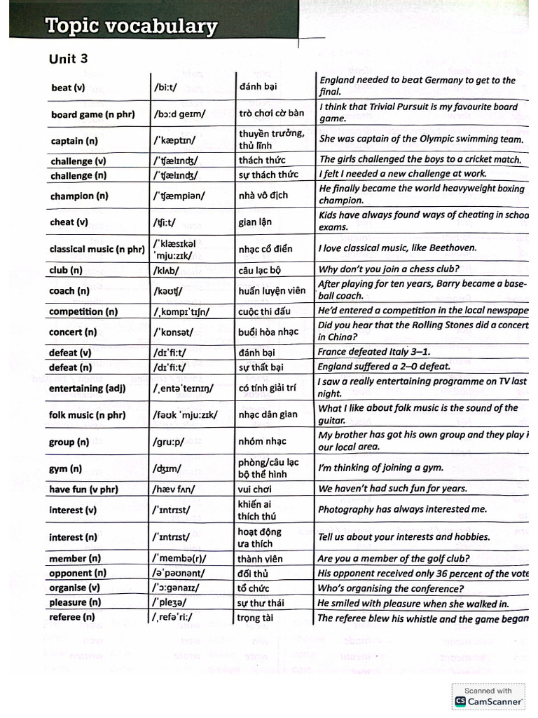 Vocabulary - Unit 3 | PDF