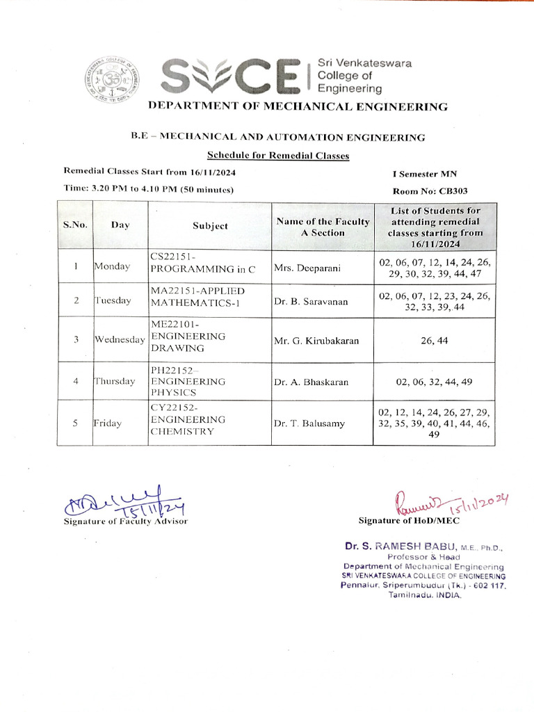 PTM First Yr Students Circular - AY24 25 OS | PDF