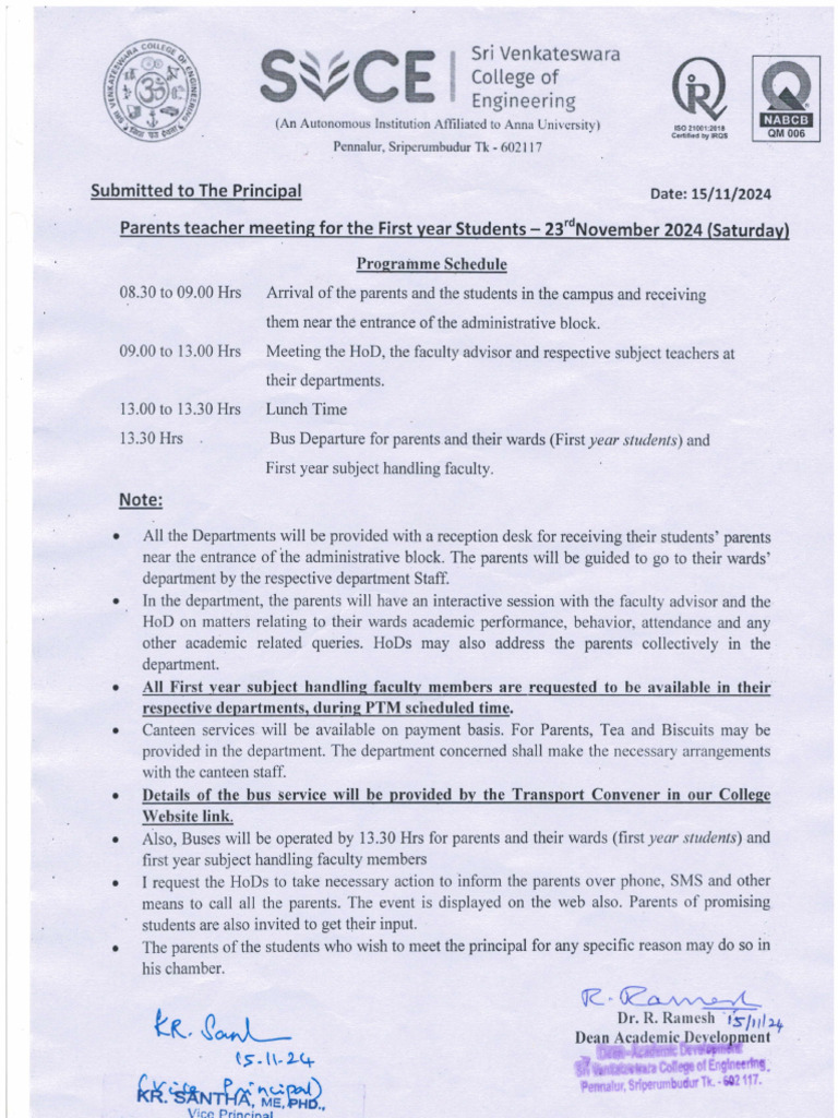 PTM First Yr Students Circular AY24 25 OS | PDF | Bus Transport ...