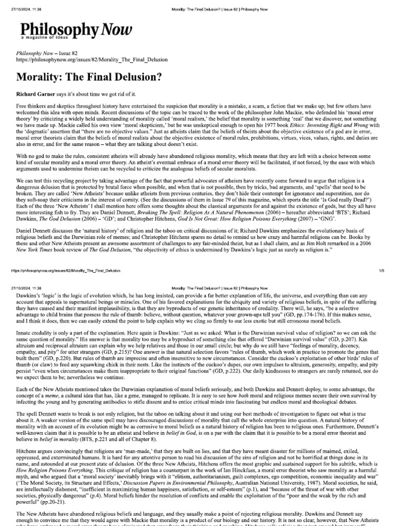 Richard Garner Morality - The Final Delusion | PDF