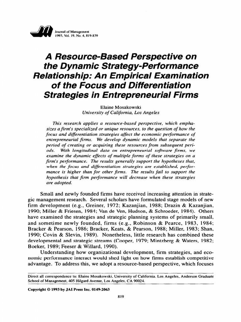 A Resource Based Perspective On The Dynamic Strategy Performan - 1993 ...