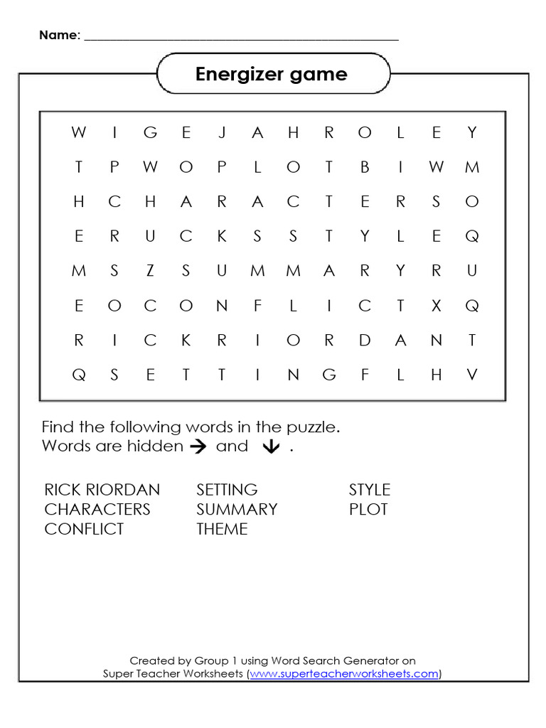 Super Teacher Worksheets Energizer Game | PDF | Word Search | Games Of ...