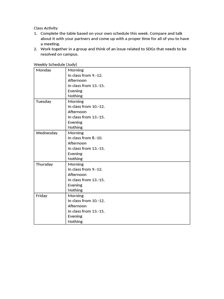 Weekly Schedule | PDF