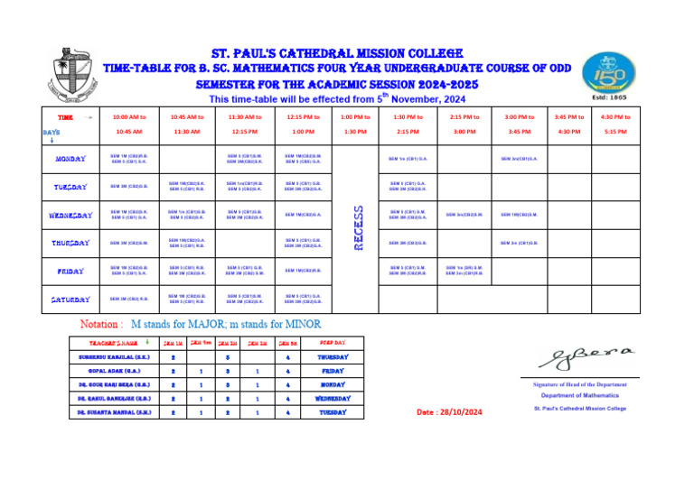 Math. Dept. Time Table 2024-2025 05.11.2024, Odd Semester | PDF ...
