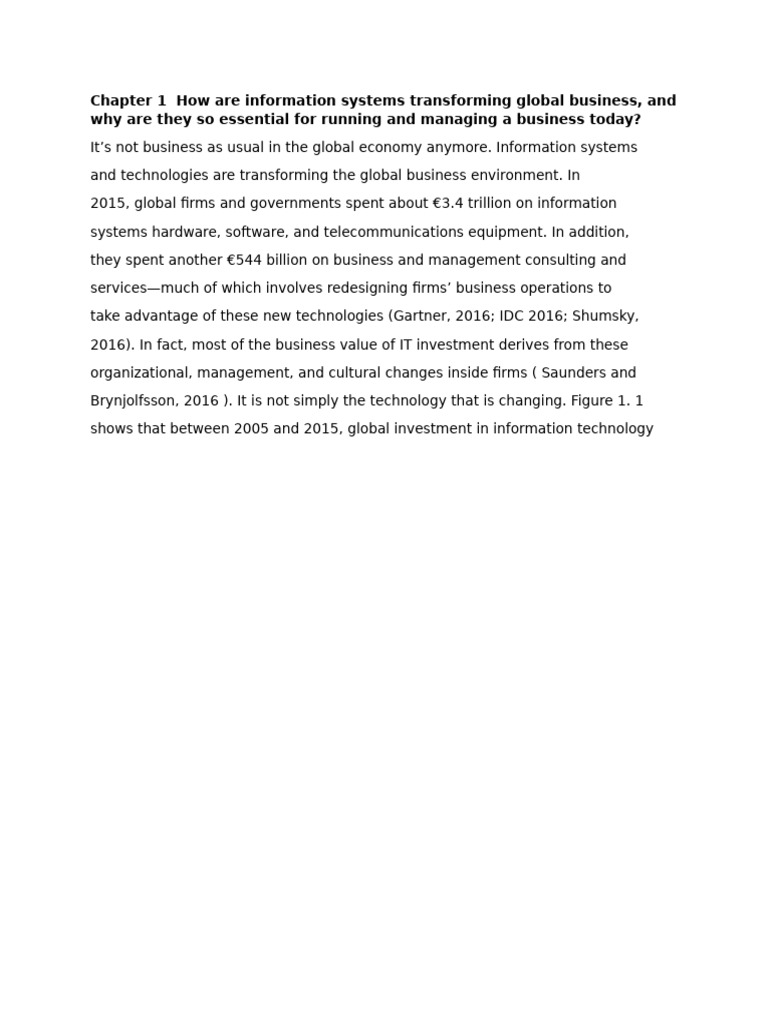 Mis Chapter 1 How Are Information Systems Transforming Global Business Pdf Business