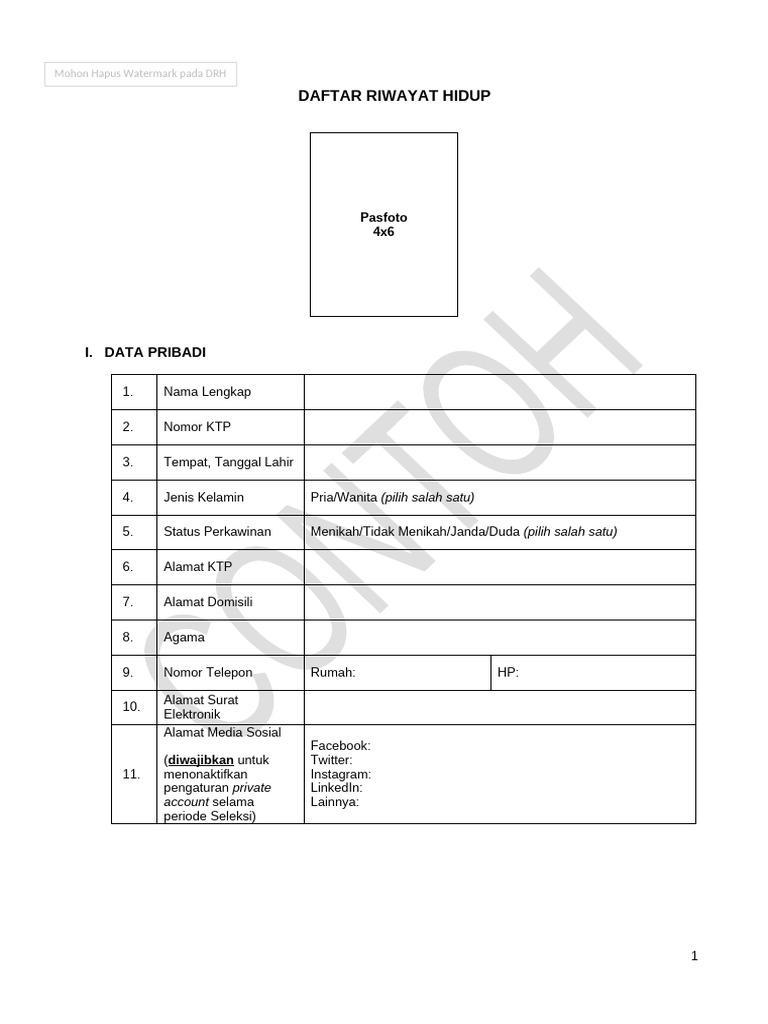 Formulir DRH CPNS Kemlu TA 2024 | PDF